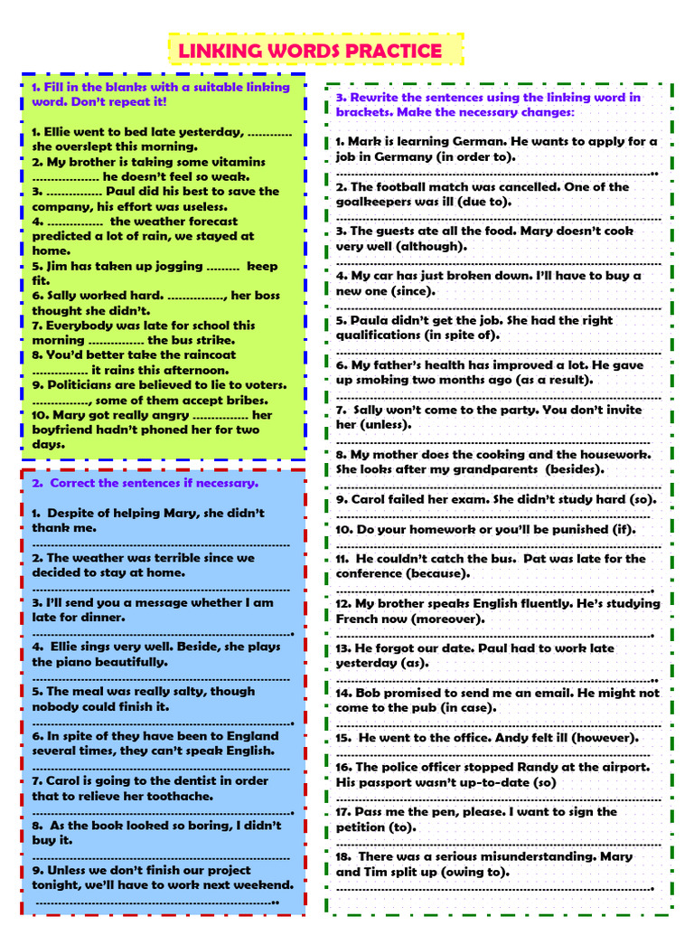 Linking Words Practice Exercises | PDF