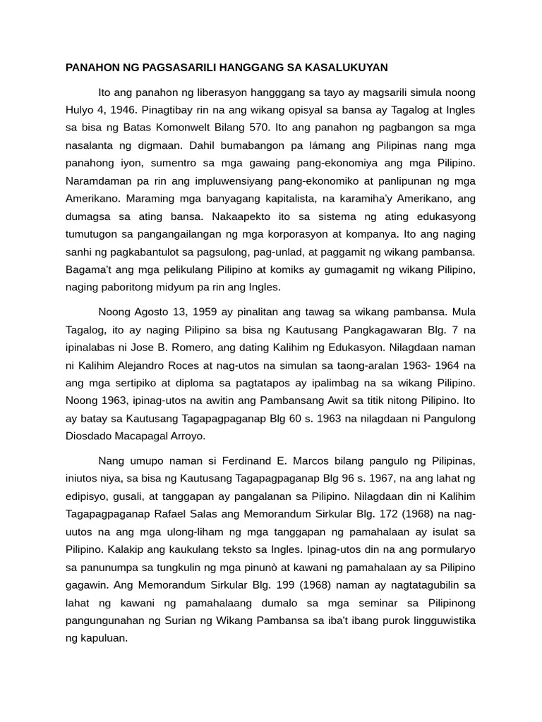 Panahon NG Pagsasarili Hanggang Sa Kasalukuyan | PDF