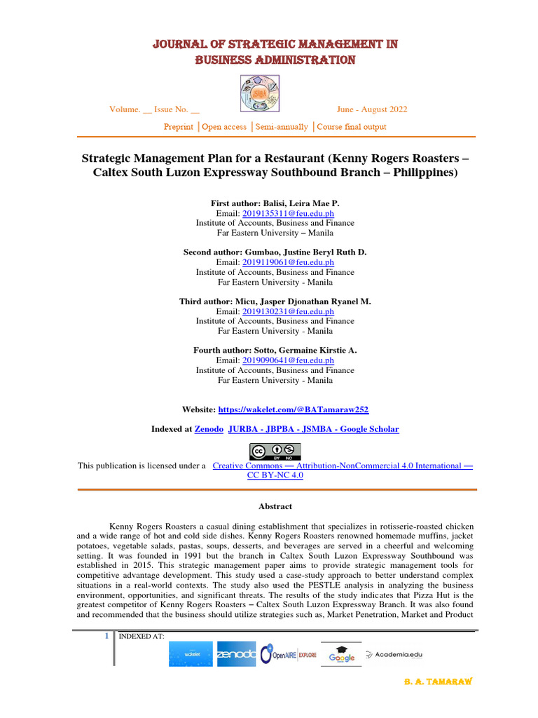 Strategic_Management_Plan_for_Restaurant (2) | PDF | Swot Analysis