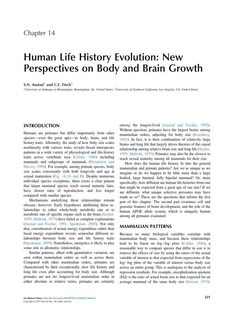 CEREBRO - Y Human Life History Evolution New Perspectives On Body and ...