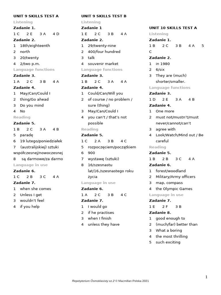 Unit 9 Skills Test Answers | PDF