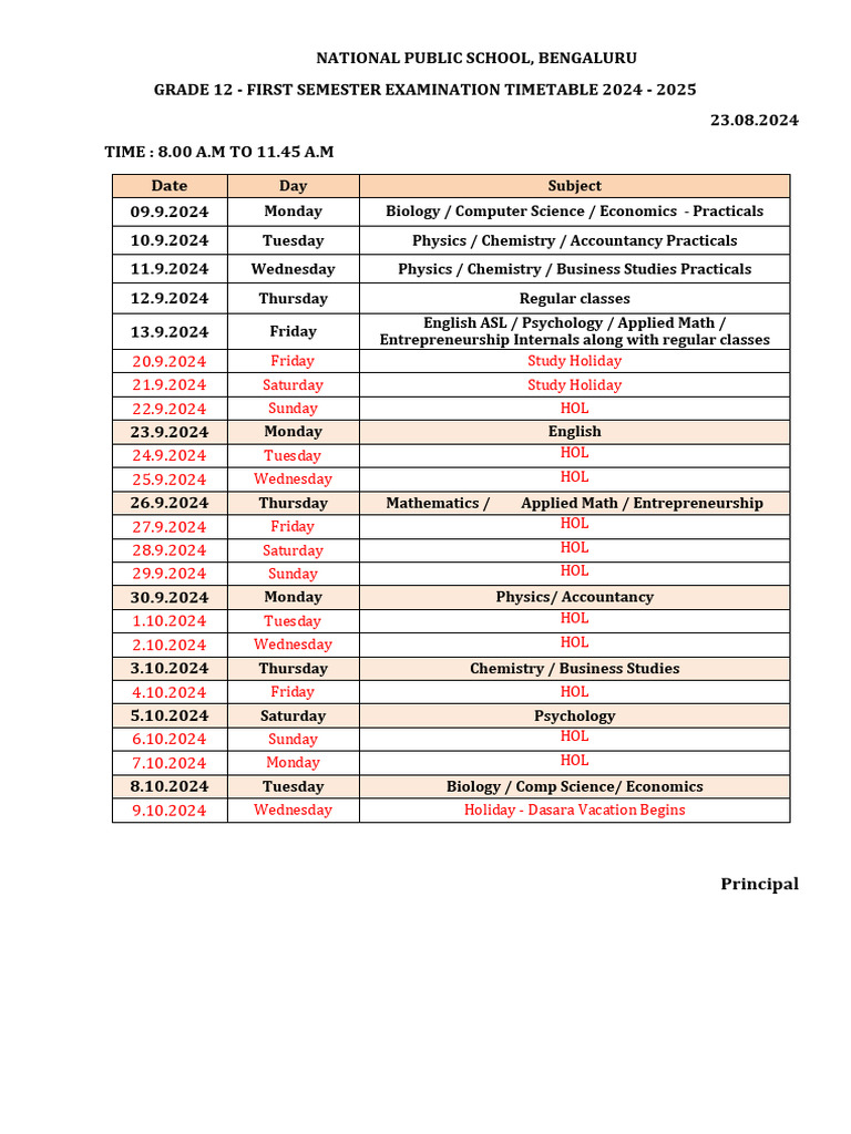 Grade 12 - 1st Semester Timetable and Portions 2066488231 1724407779 ...