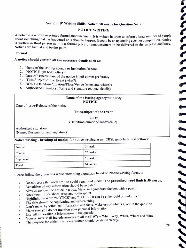 WRITING SECTION CLASS 12th ENGLISH | PDF