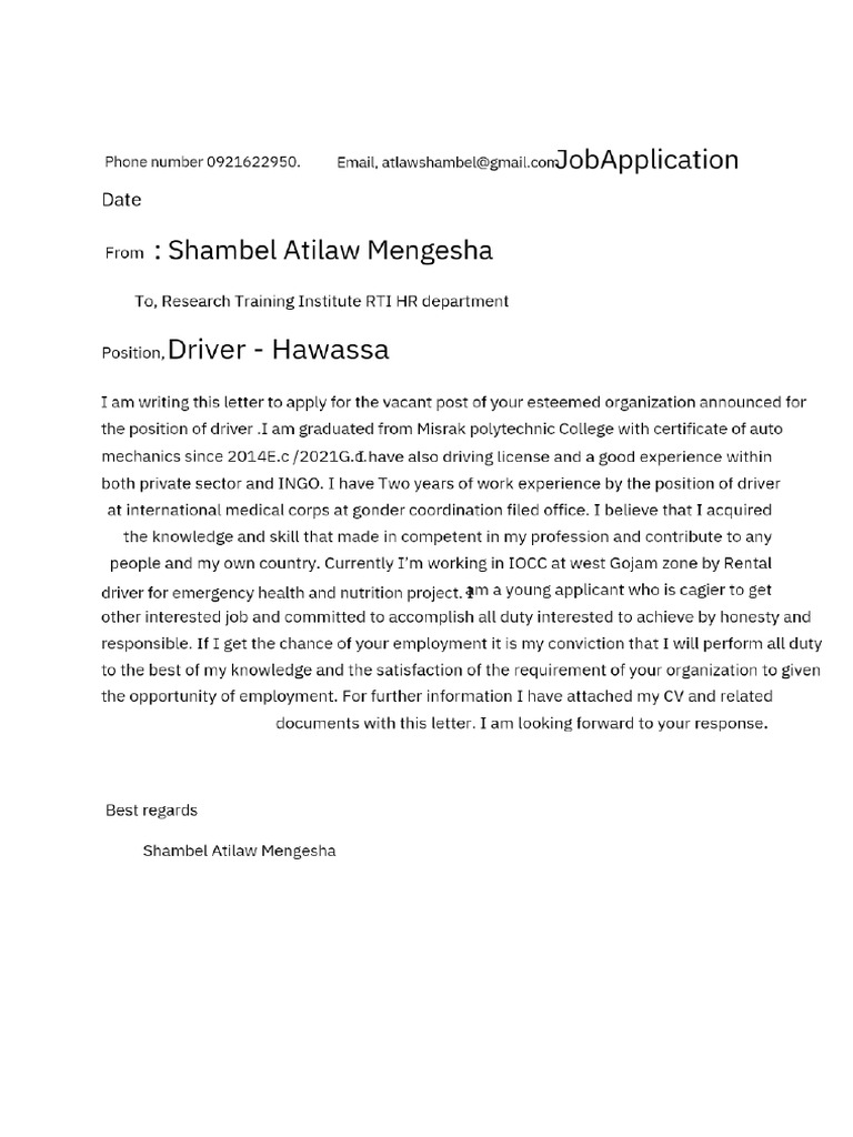 Shambel Application For RTI | PDF