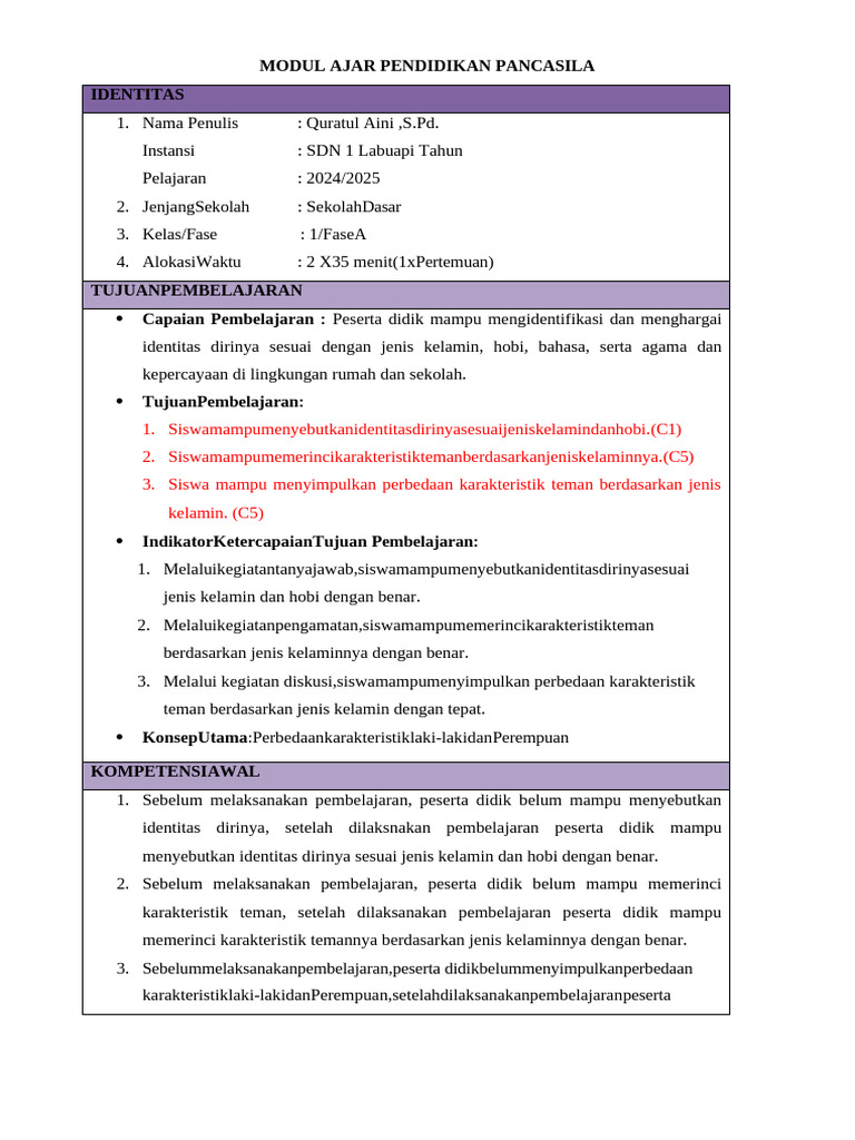 Modul Ajar Pend - Pancasila Bab 3 Kelas 1 | PDF | Kesehatan Holistik