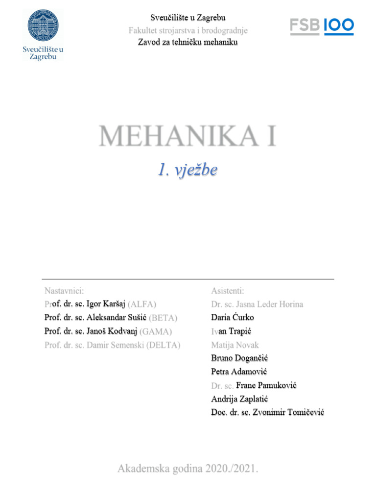 Mehanika I Vjezbe 1 | PDF