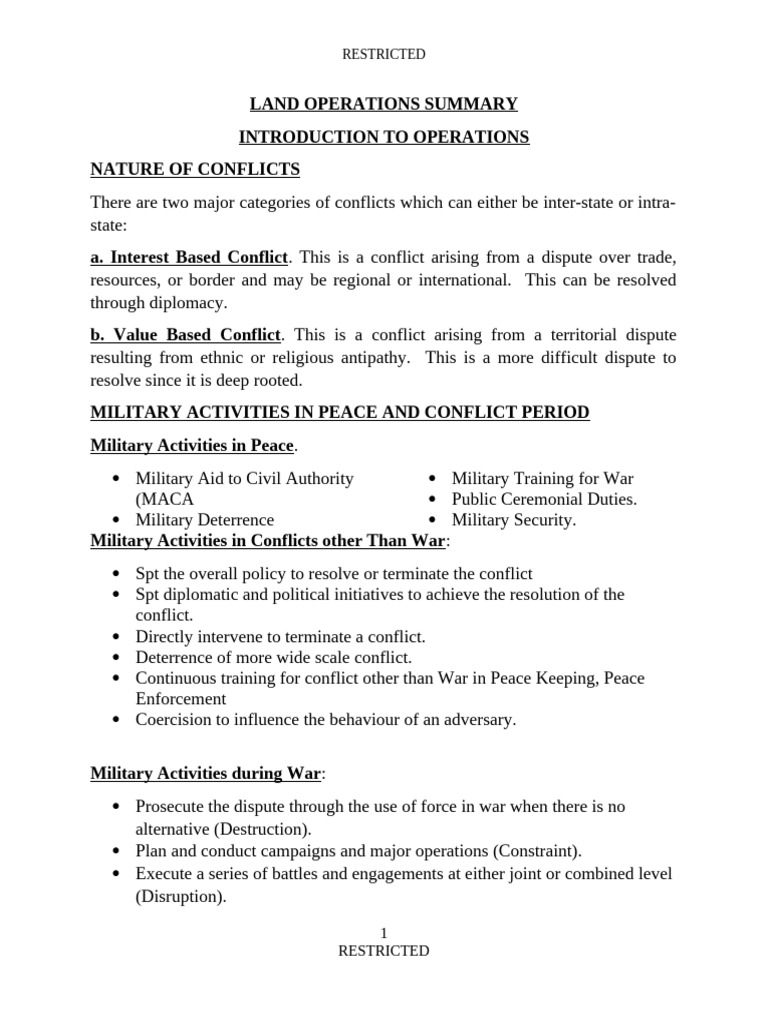 Land Operations Summary | PDF | Maneuver Warfare | Flanking Maneuver