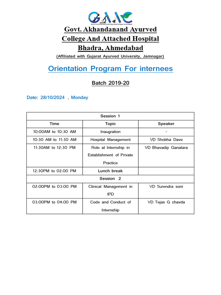 orientation time table | PDF