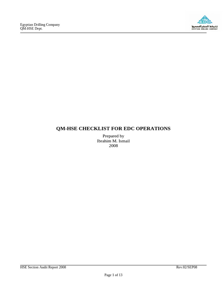 Blank - HSE Section Checklist | PDF | Iso 9000 | Audit