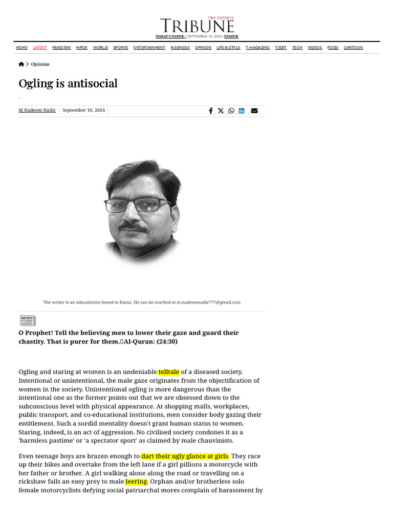 Ogling Is Antisocial | PDF
