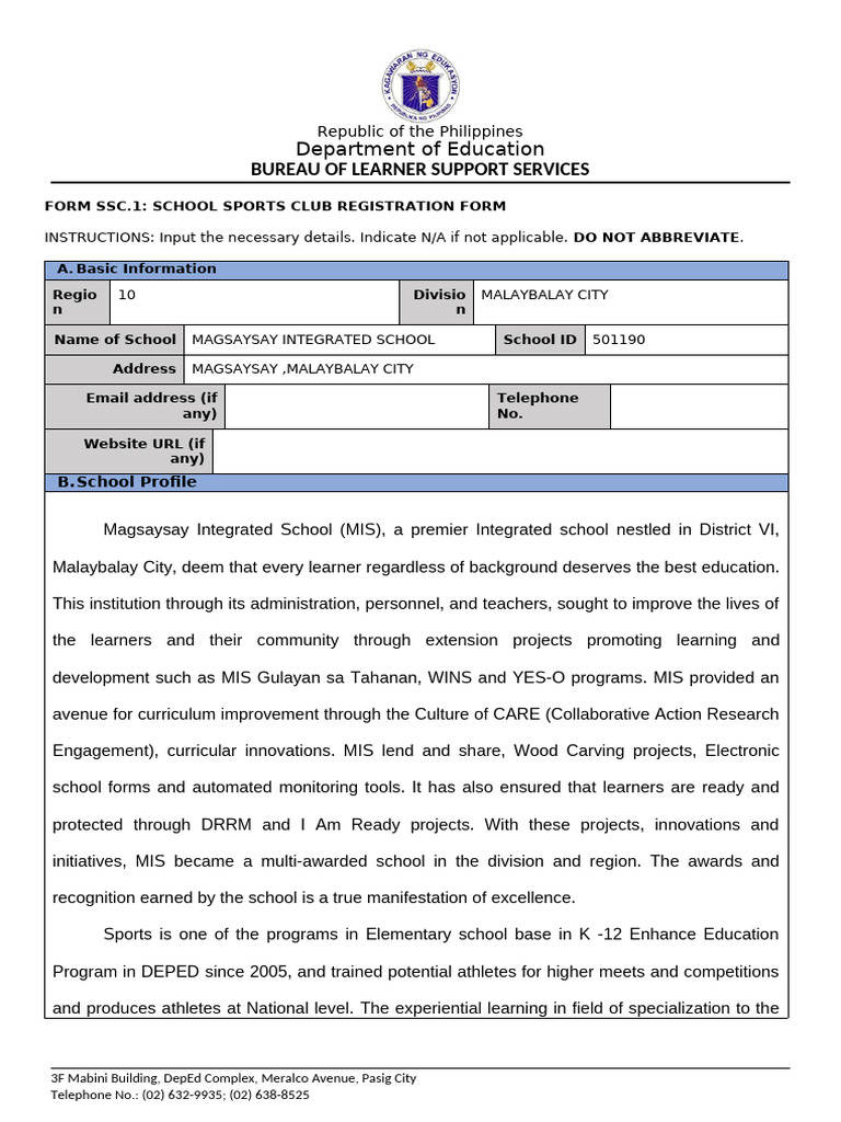 School Sports Club Registration Form | PDF | Learning | Behavior ...