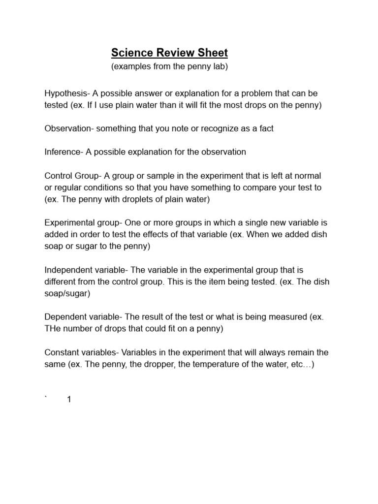 Science Review Sheet | PDF | Wellness