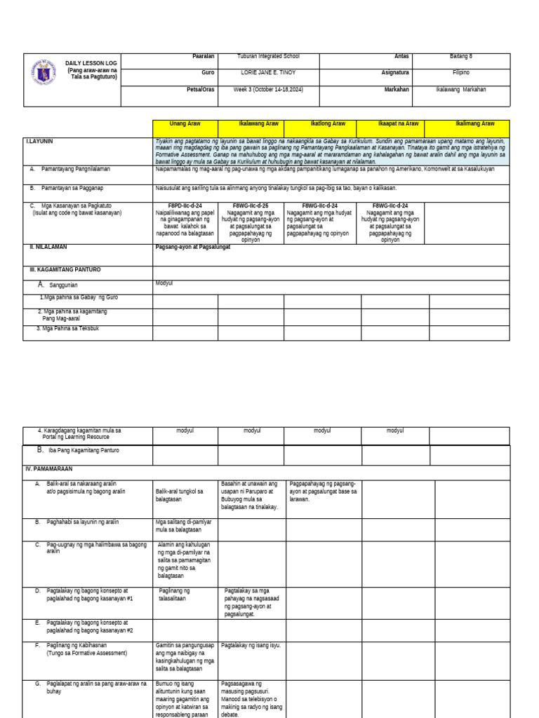 Filipino 8 DLL Q2 Week 3 | PDF