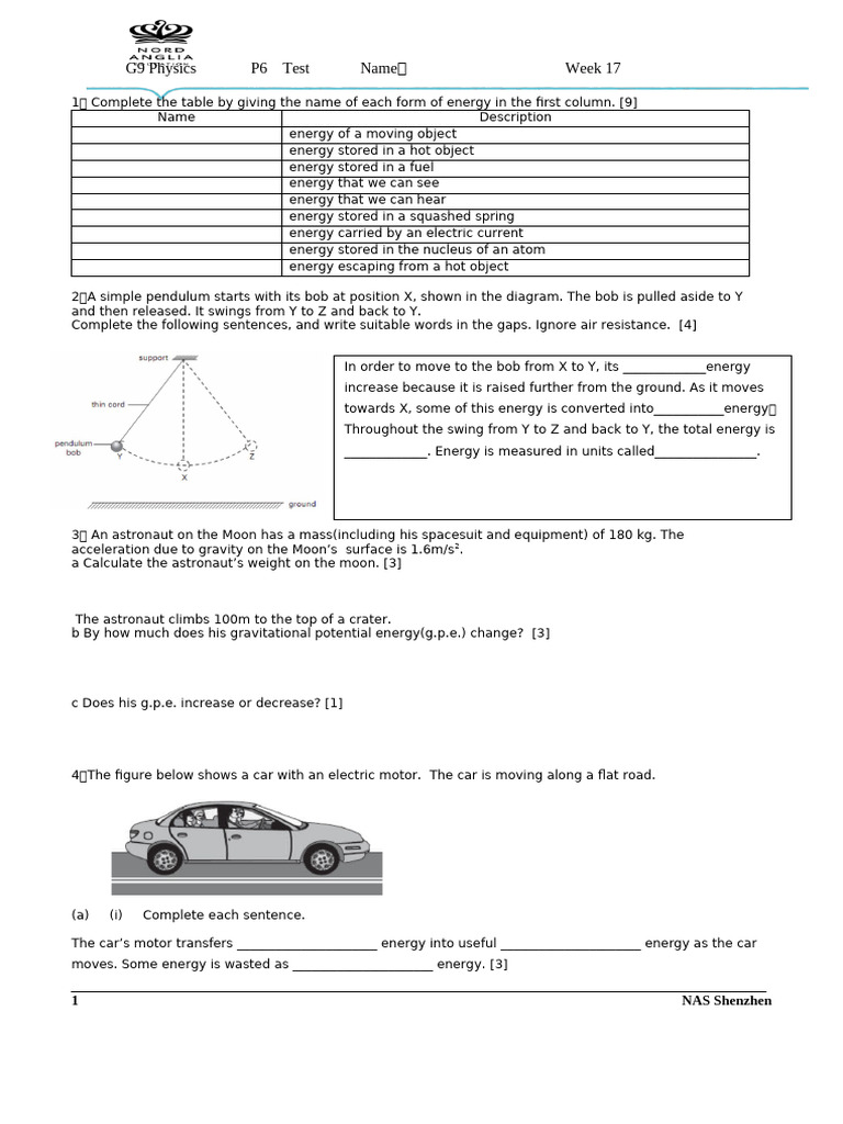 P6 Class Test | PDF | Weight | Nature