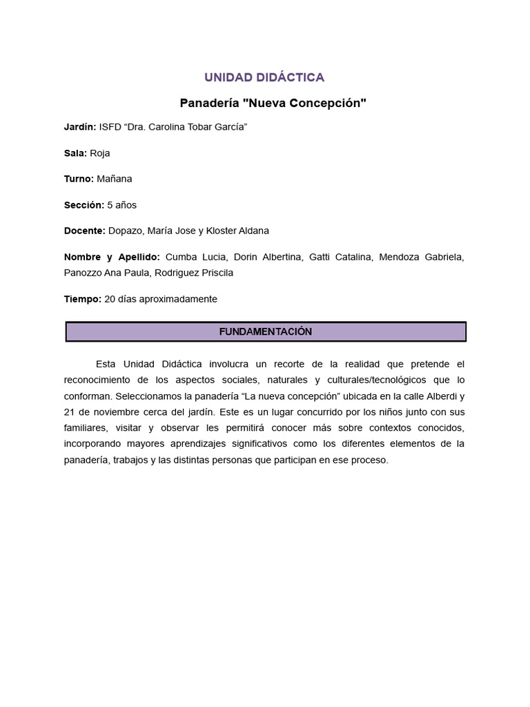 Unidad Didáctica: Panadería Infantil | PDF | Panes | Horneando