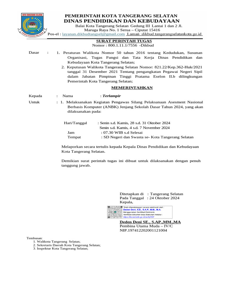 Surat Tugas Pengawas Silang Anbk | PDF