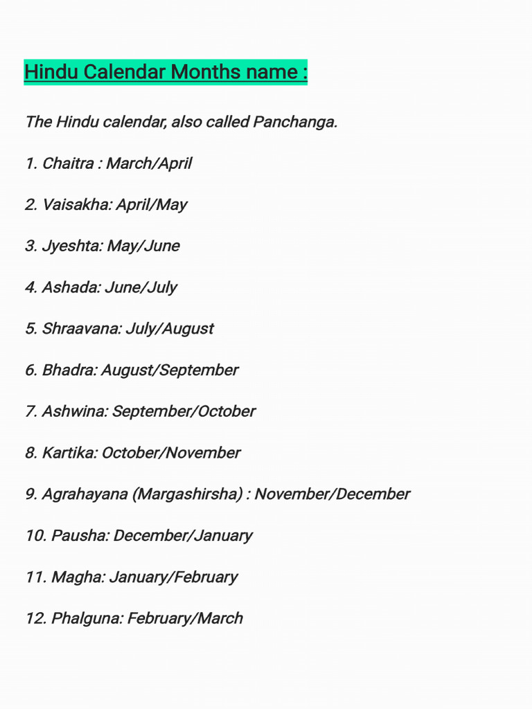 Hindu Months Name 240916 111331 | PDF