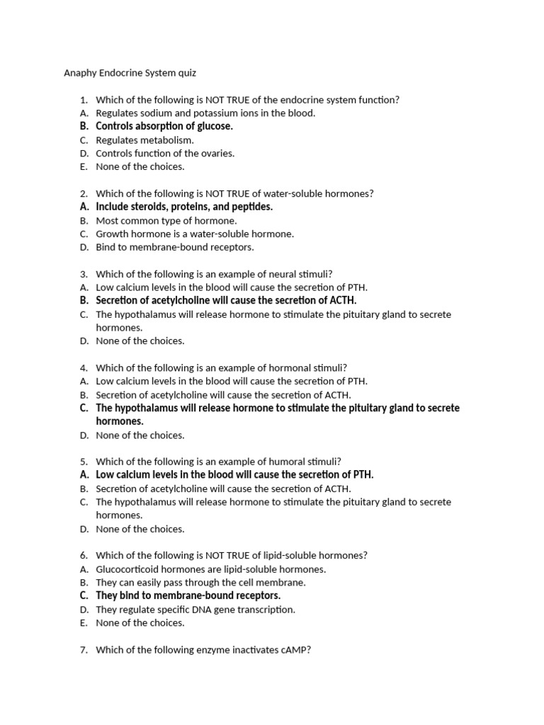 Anaphy-quiz-Endocrine-System | PDF | Adrenocorticotropic Hormone | Hormone