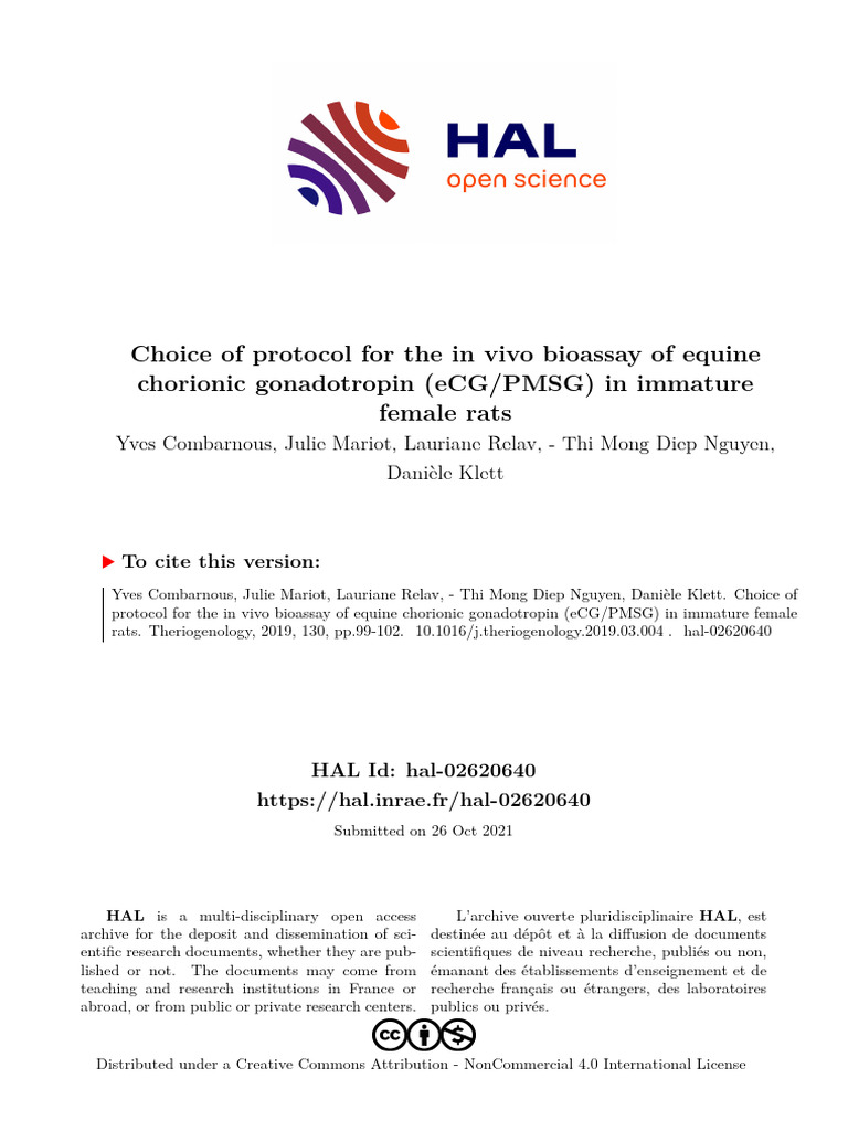 Choice of Protocol For The in Vivo Bioassay of Equine Chorionic ...