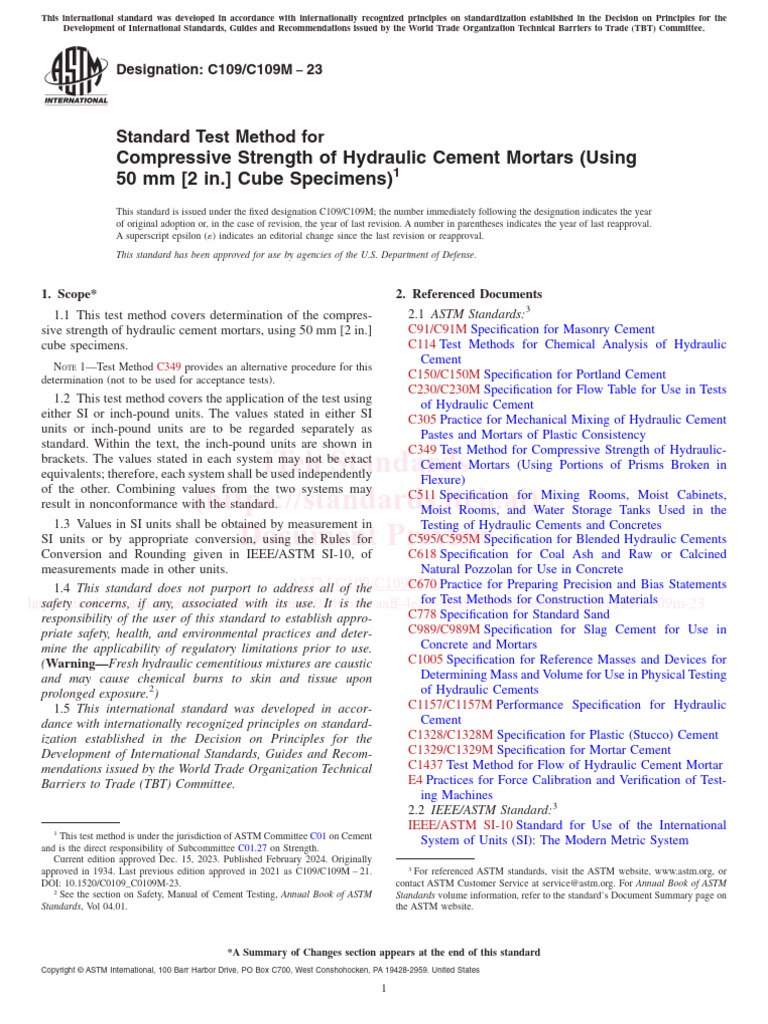 Astm C109 | PDF | Cement | Concrete
