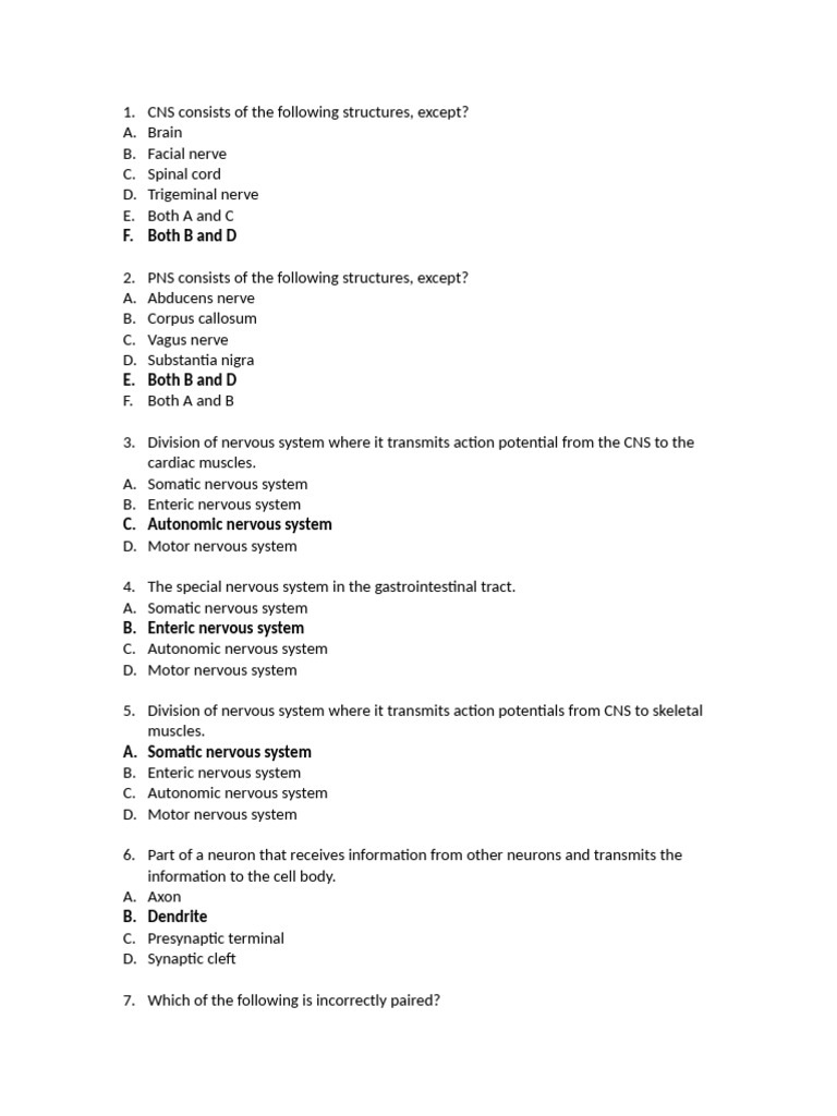 Anaphy Quiz Nervous System | PDF | Myelin | Axon