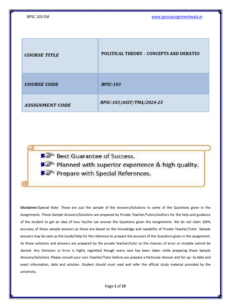 BPSC 103 em Solved Assignment 2024 25 | PDF | Equal Opportunity | Justice