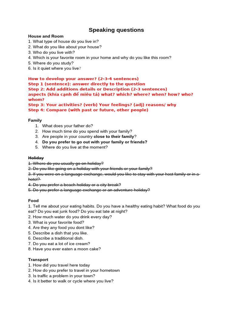 Speaking Task 1 Question | PDF | Cuisine | Foods