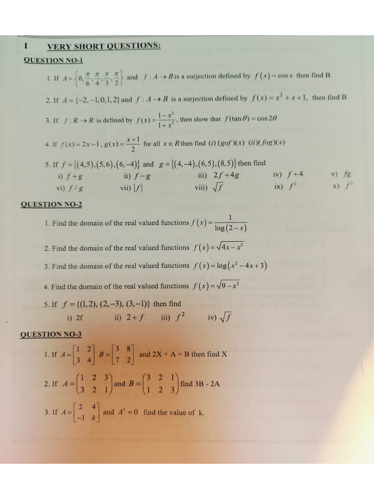 Maths 1a (Imp Questions) PDF | PDF