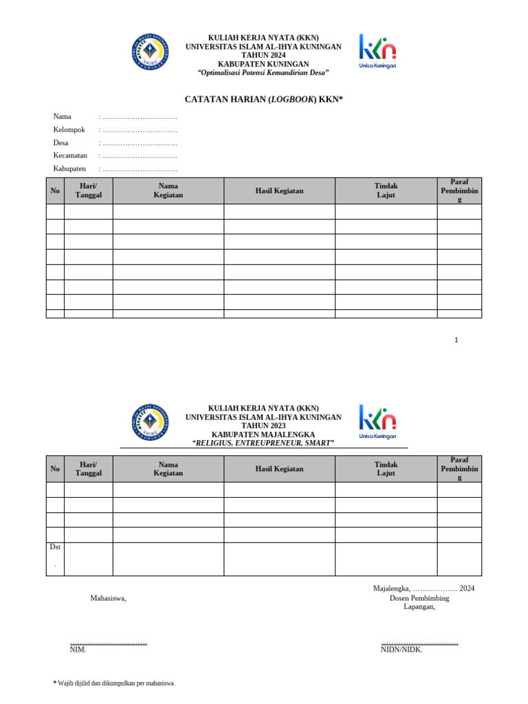 Catatan Harian (Logbook) KKN | PDF