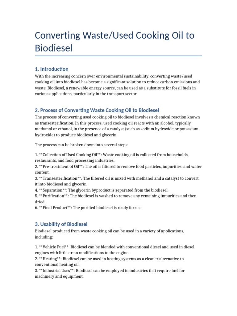 Waste Cooking Oil To Biodiesel Report | PDF | Biodiesel | Renewable Energy