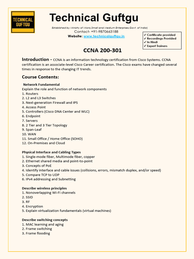CCNA Course Content | PDF | Ip Address | Computer Network