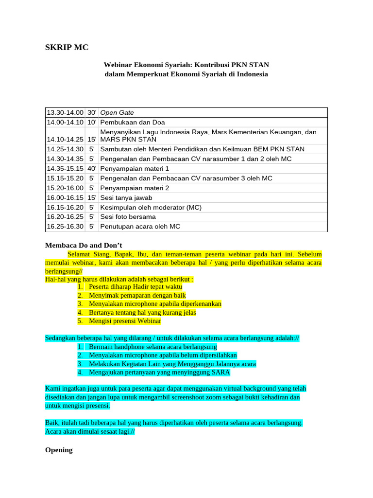 Script MC Webinar With Pintu - Id | PDF | Karier & Perkembangan | Ilmu ...
