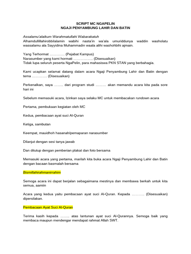 Script MC Ngapelin | PDF | Kajian Bahasa Asing | Agama & Spiritualitas