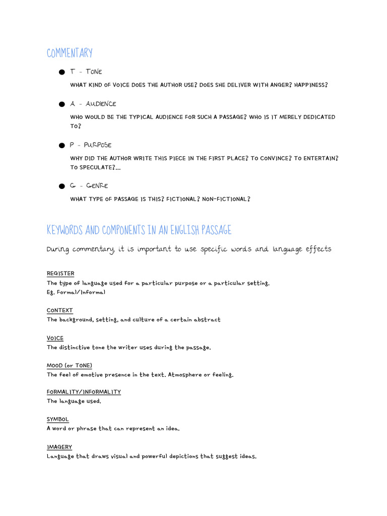 AS ENGLISH EXAM COMMENTARY - NOTES | PDF | Narration | Linguistics