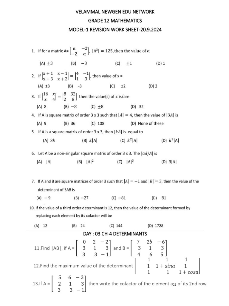 G 12 MATHS DAY 3 | PDF | Mathematics | Matrix Theory