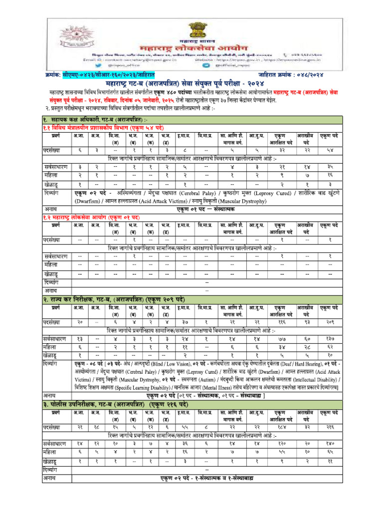 MPSC Group B Bharti 2024 For 480 Posts | PDF | Technology & Engineering ...