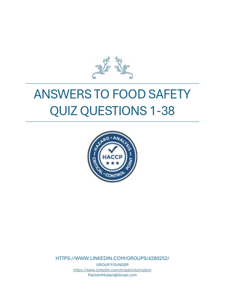 Food Safety Quiz Answers | PDF | Foodborne Illness | Sterilization ...