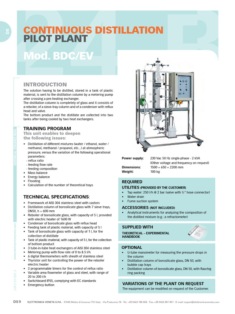 Continuous Distillation Pilot Plant | PDF | Distillation | Chemistry