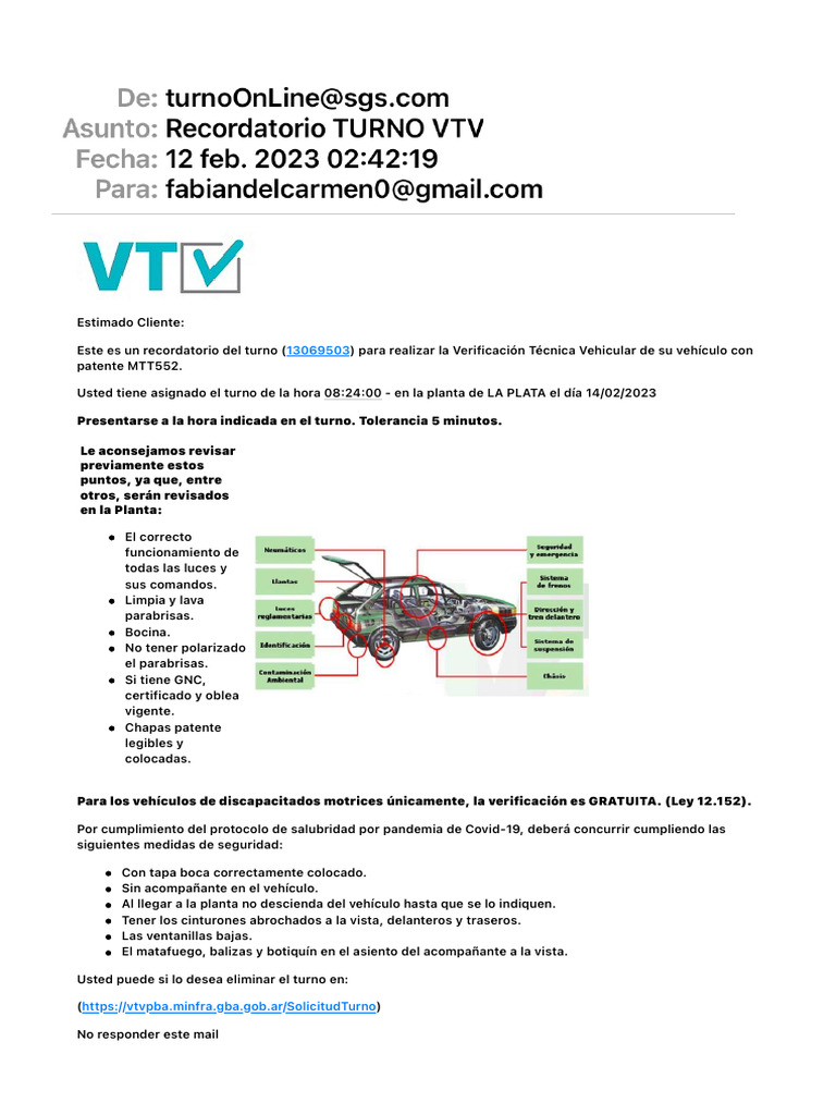 Recordatorio TURNO VTV | PDF