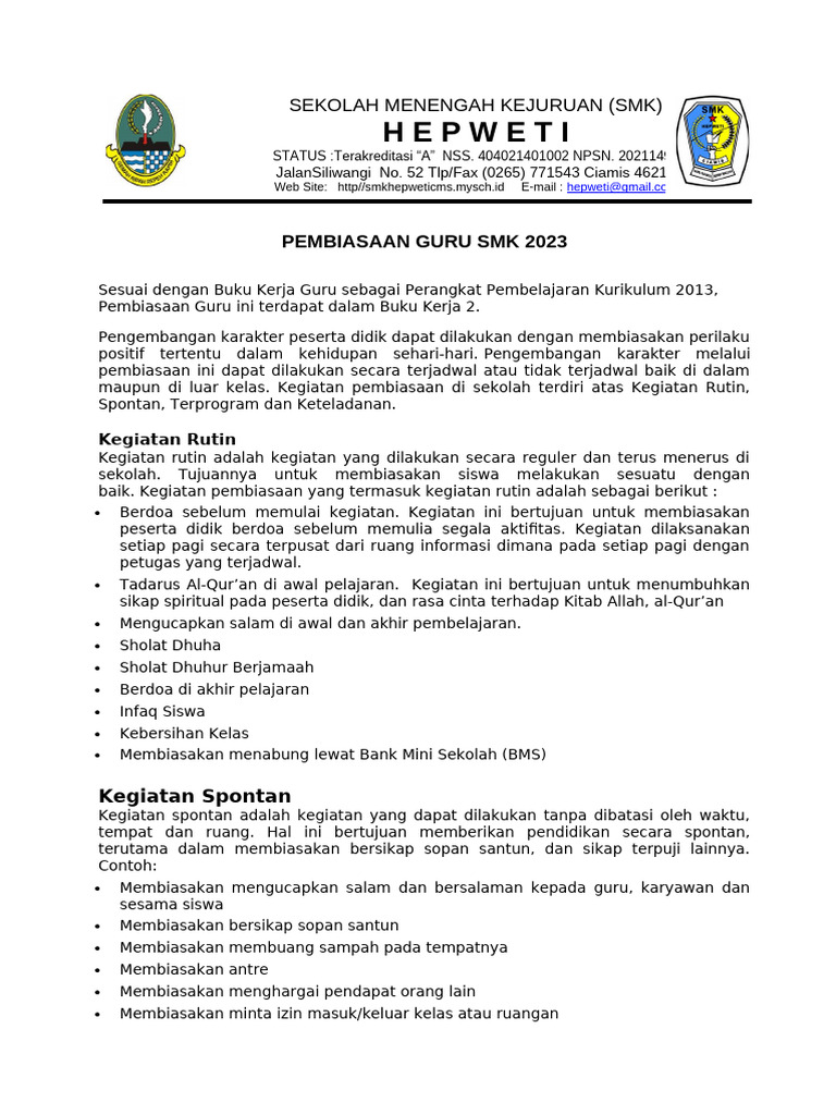 Pembiasaan Guru SMK | PDF