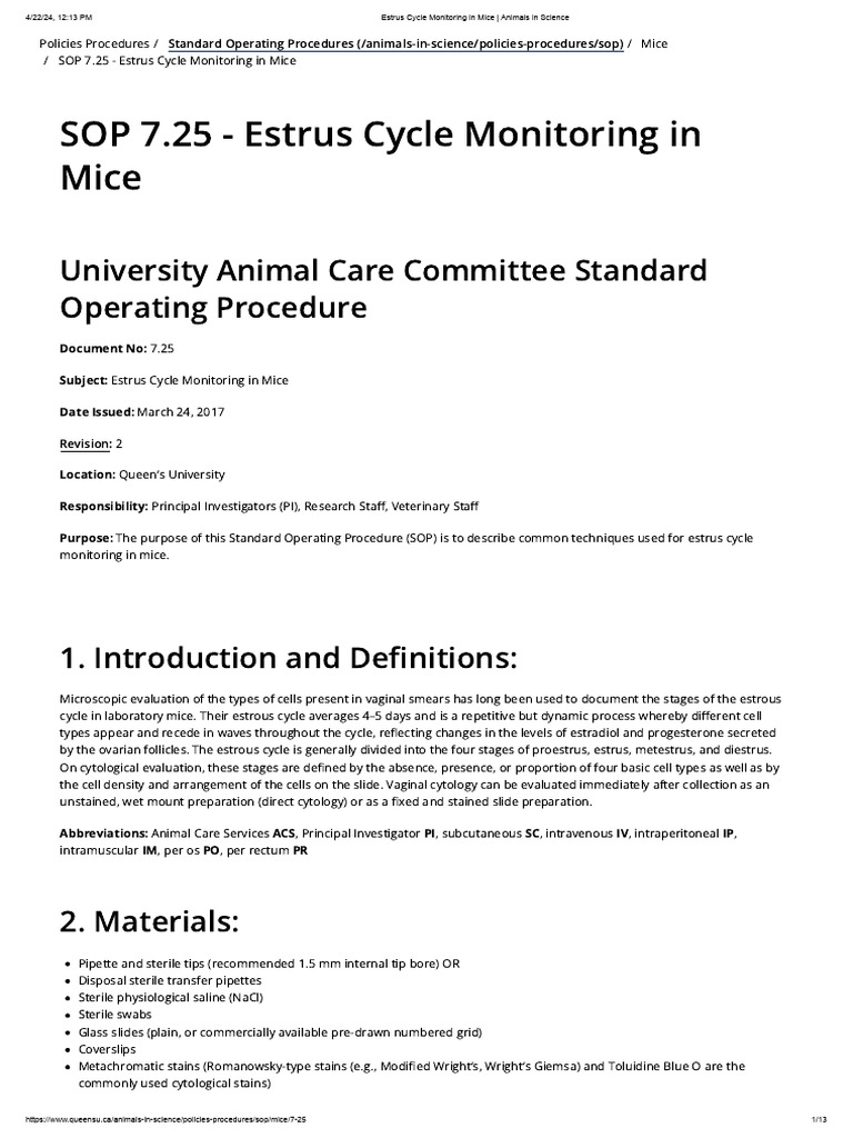 Estrus Cycle Monitoring in Mice - Animals in Science | PDF | Cell Nucleus
