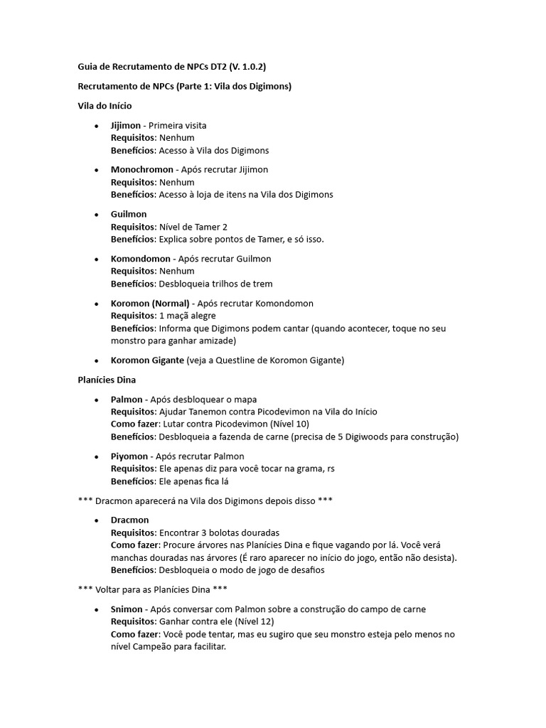 Guia de Recrutamento de NPCs DT2 | PDF