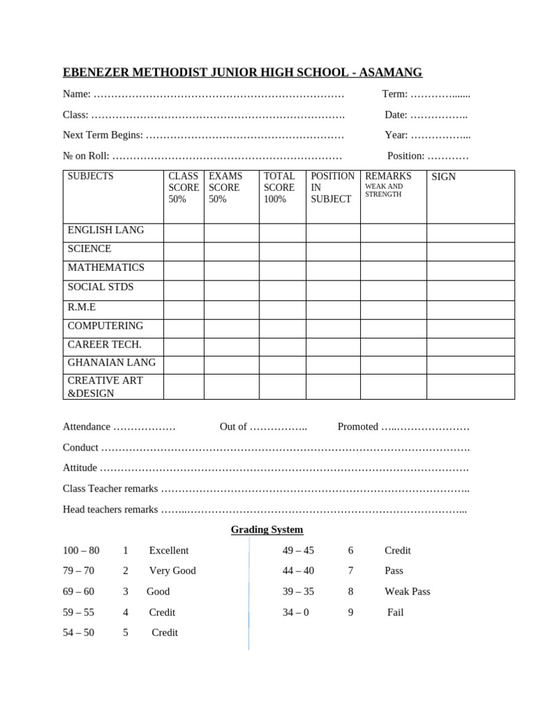 Ebenezer Methodist Junior High School | PDF