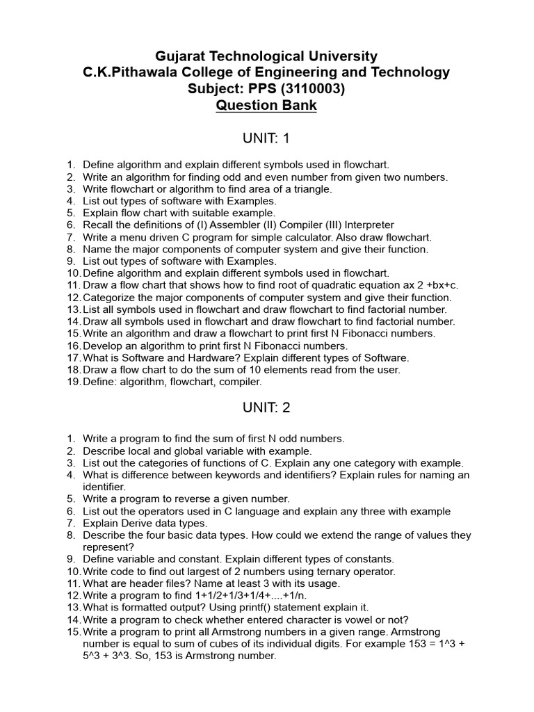 Question Bank - PPS | PDF | Pointer (Computer Programming) | Parameter (Computer Programming)