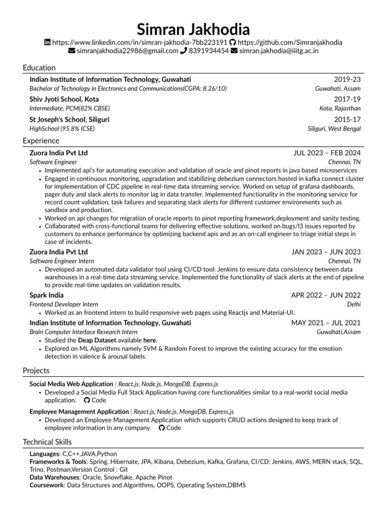 CV-SimranJakhodia | PDF | Computing | Software Engineering