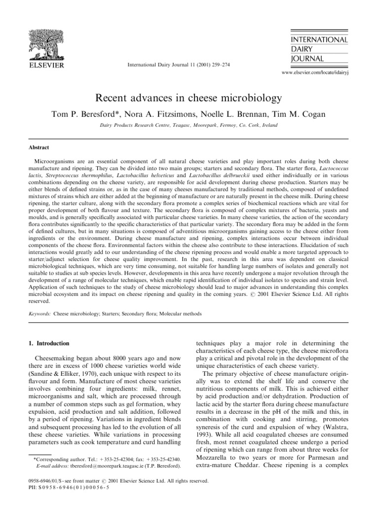 Recent Advances in Cheese Microbiology | PDF | Cheese | Microorganism