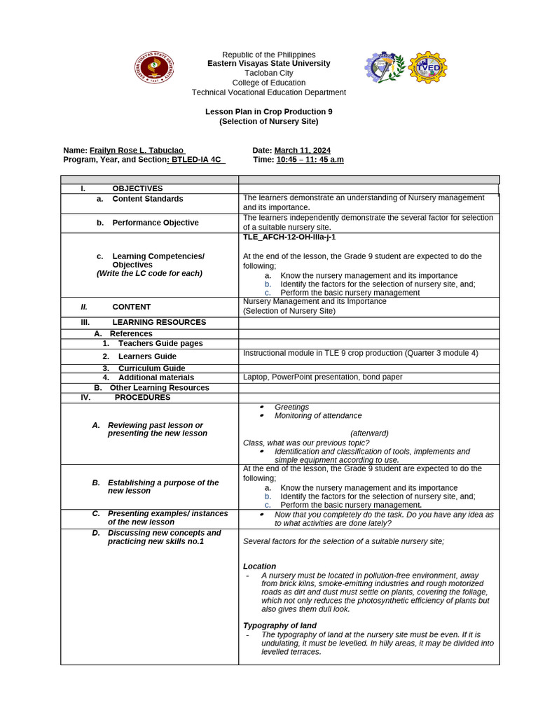 Lesson-Plan-Crop Production 9.docx (Evsu) - 092555 | PDF | Plant ...