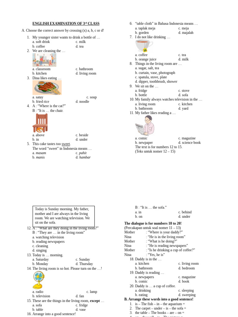 ENGLISH EXAMINATION OF 3rd CLASS | PDF