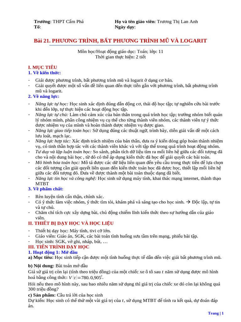 Bài 21. PHƯƠNG TRÌNH, BẤT PHƯƠNG TRÌNH MŨ VÀ LOGA | PDF