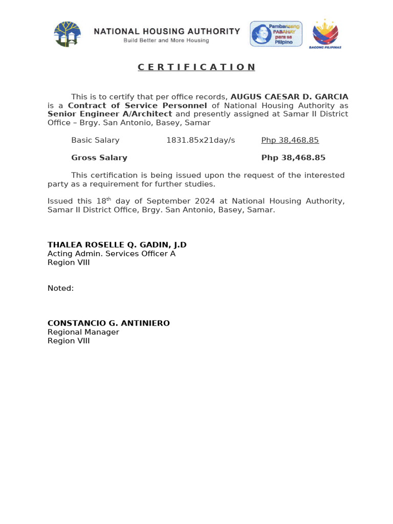 Certificate of Employment - Augus | PDF